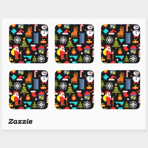 Pixel Christmas Square Sticker | Zazzle