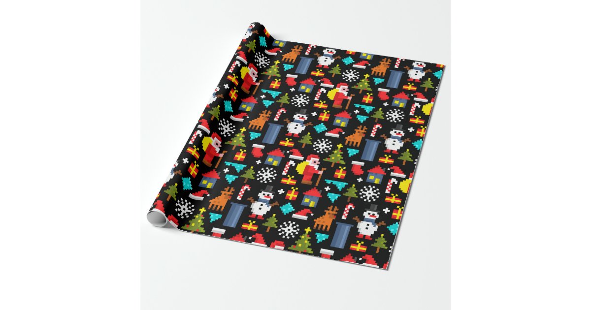 Pixel Christmas Wrapping Paper | Zazzle