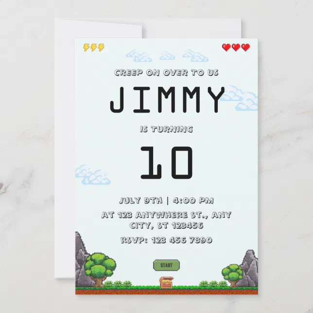 Pixel Game Birthday Invitation | Zazzle
