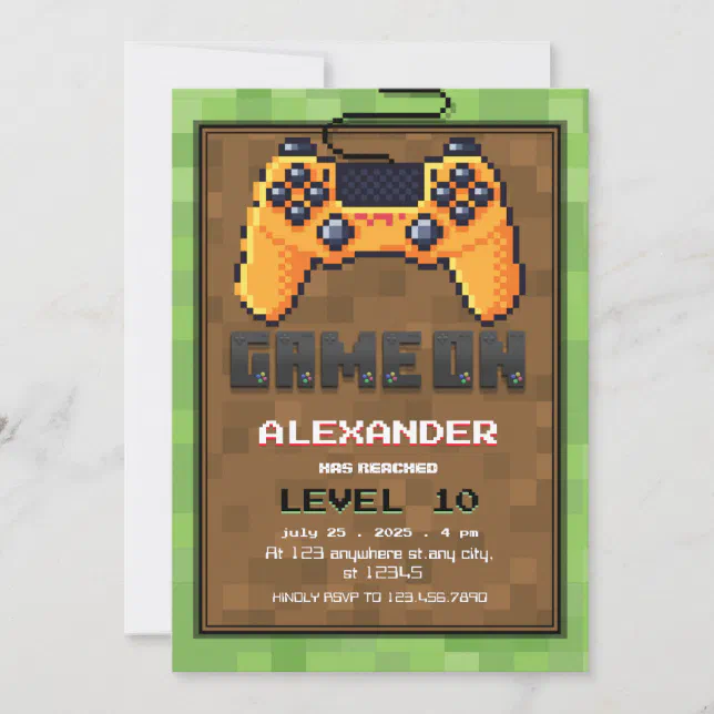 Pixel Gamer Level up Birthday Invitation | Zazzle