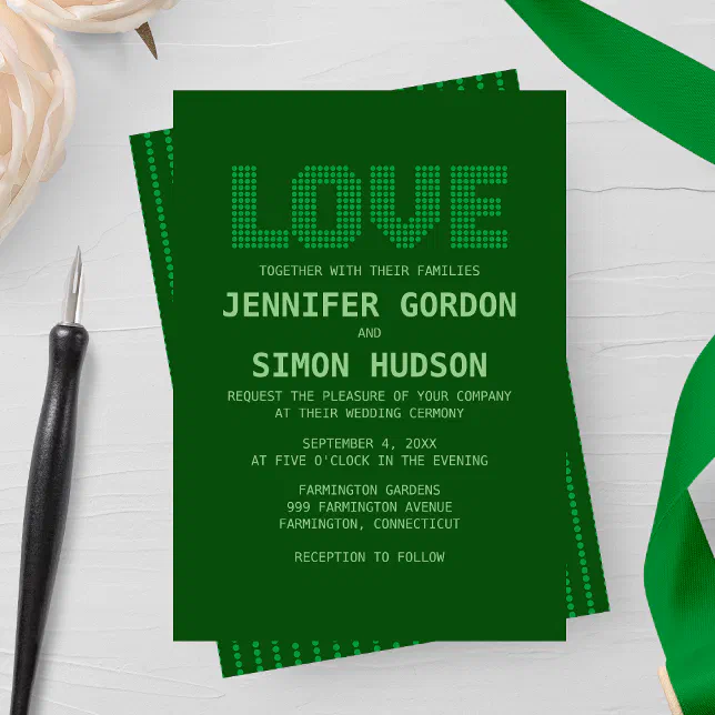 Pixel 'Love' Wedding Invitation | Zazzle
