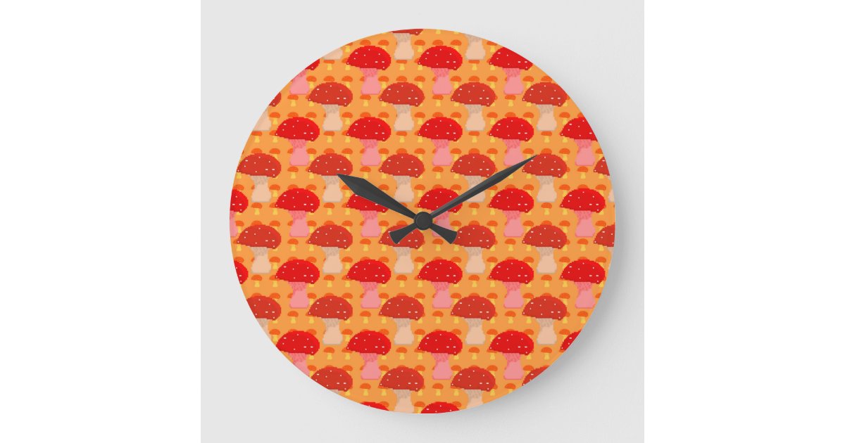 Pixel Mushroom Pattern - Orange Background Large Clock | Zazzle