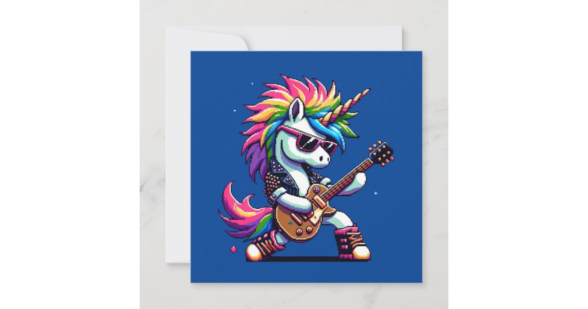 Pixel Punk Rock Unicorn Invitation | Zazzle