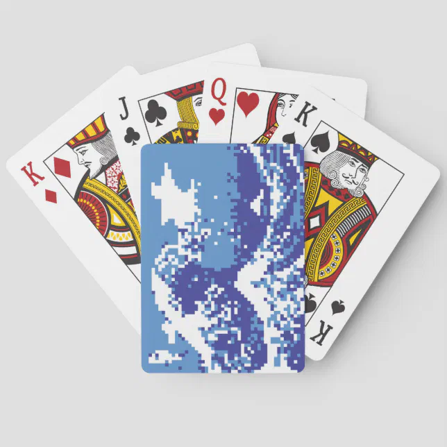 Pixel Tsunami Blue 8 Bit Pixel Art Poker Cards | Zazzle