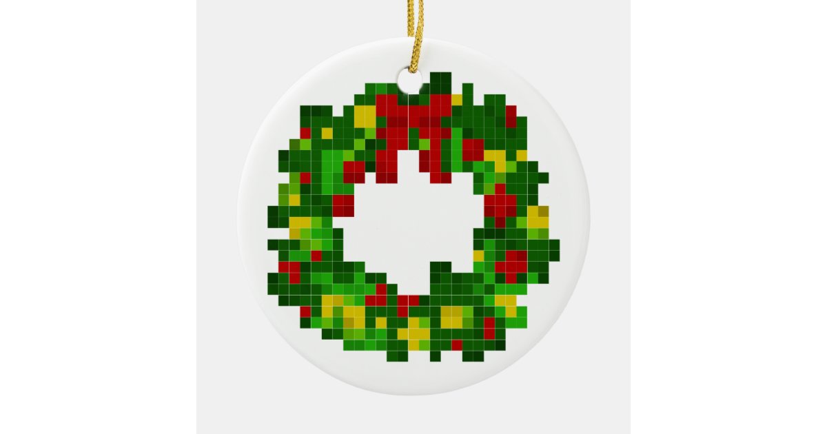 Pixel Wreath Ceramic Ornament | Zazzle