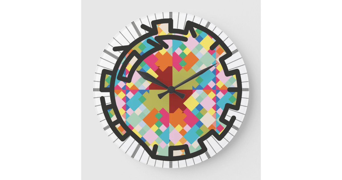 PIXELAT chained numbers by Masanser Large Clock | Zazzle