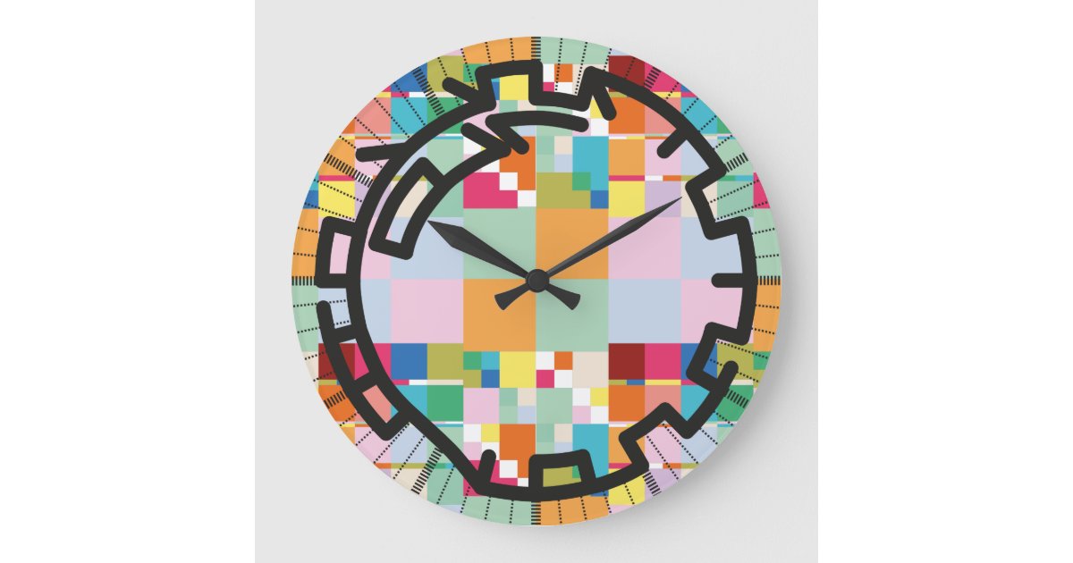 PIXELAT chained numbers by Masanser Large Clock | Zazzle