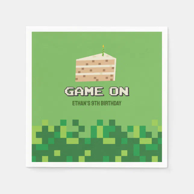 Pixelated Game On Kids Birthday Invitation Napkins | Zazzle
