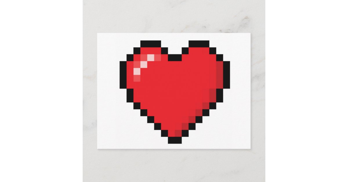 Pixelated red video game heart postcard | Zazzle