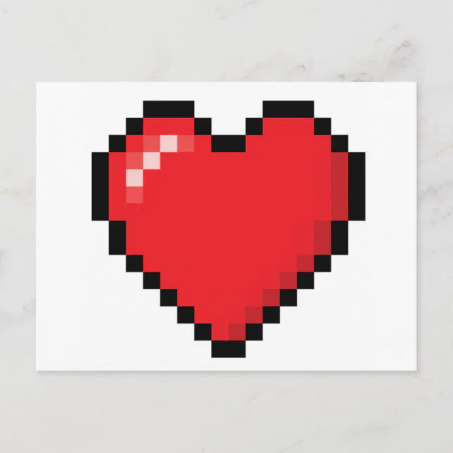 Pixelated red video game heart postcard | Zazzle