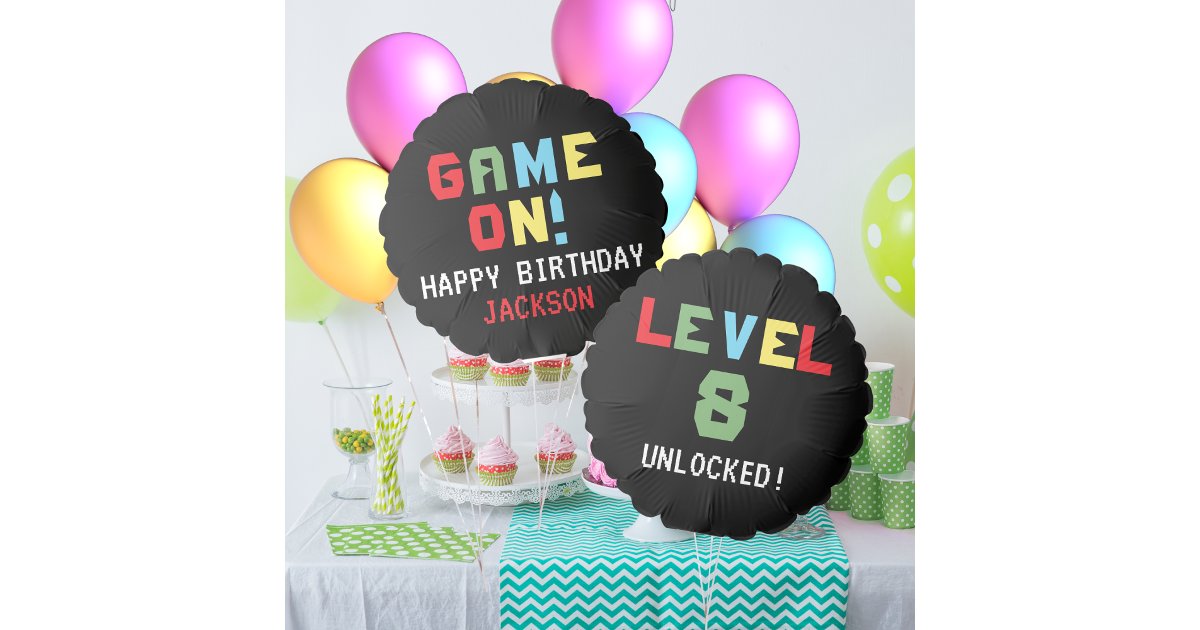 Pixels Arcade Game Level Up Kids Birthday Balloon | Zazzle