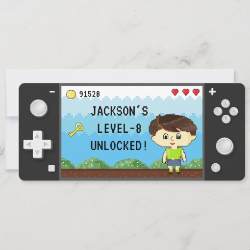 Pixels Arcade Video Game Controller Kids Birthday Invitation | Zazzle