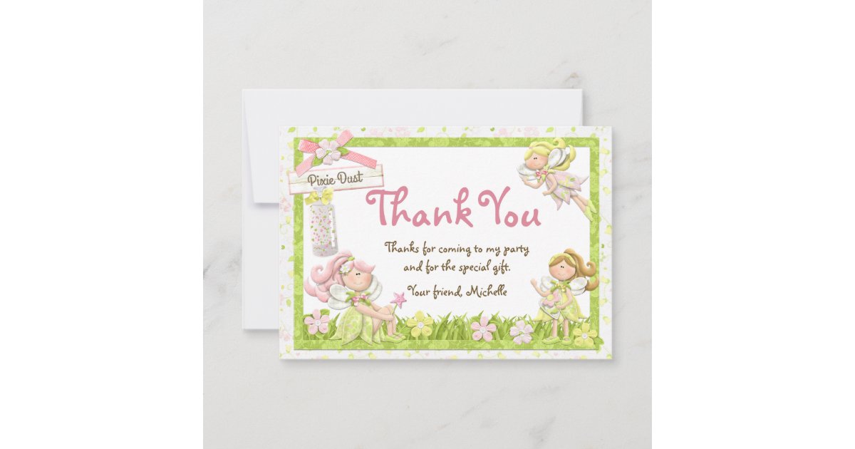 Pixie Fairy Birthday Party Thank You Card | Zazzle