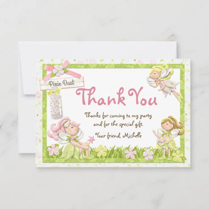 Pixie Fairy Birthday Party Thank You Card | Zazzle