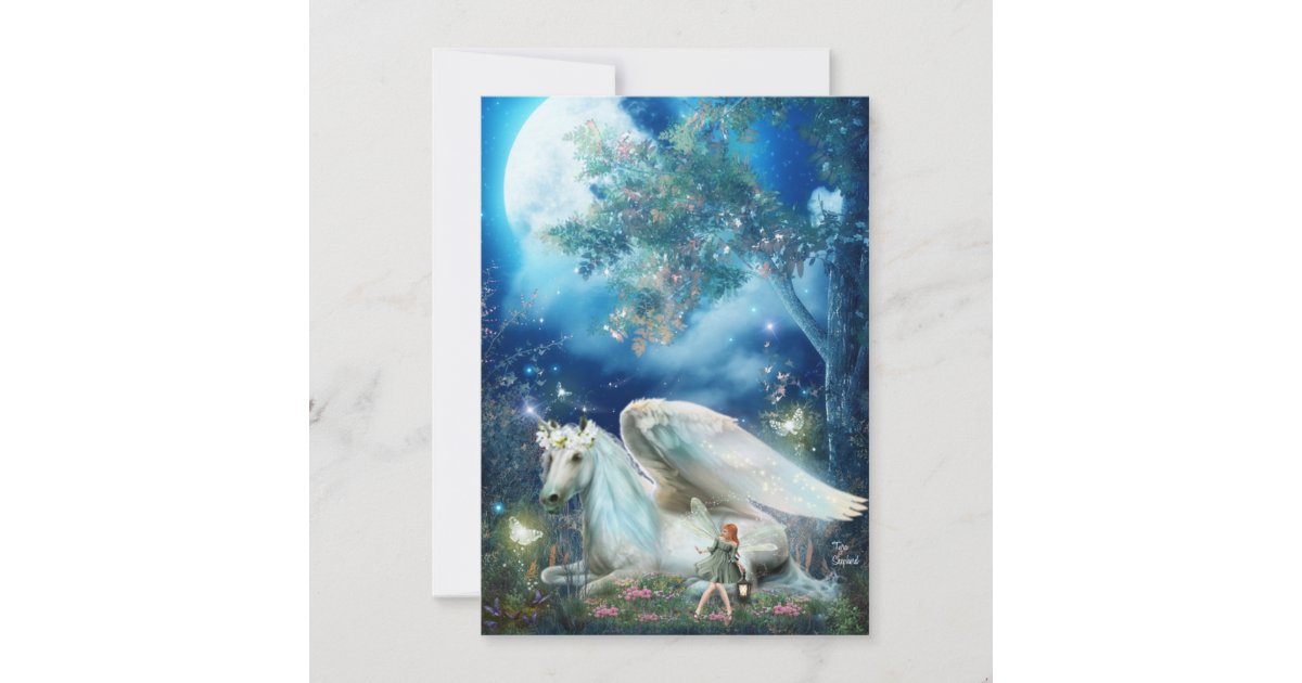 Pixy Fairy with Unicorn Fantasy Blank Card | Zazzle