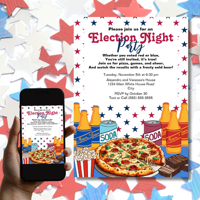 Pizza and Beer Election Night Party 2024 Invitation | Zazzle