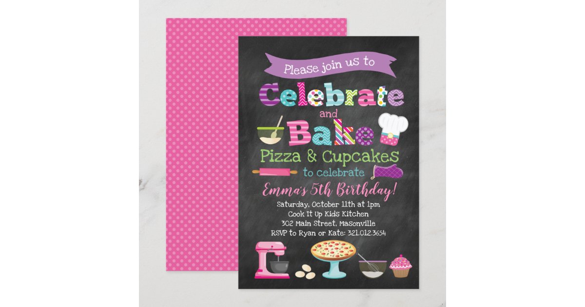 Pizza and Cupcakes Baking Party Invitation | Zazzle