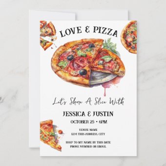 Pizza and Love Engagement Party Invitation | Zazzle