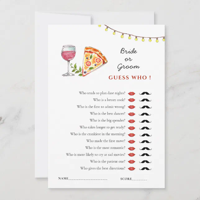 Pizza and Love 'Guess Who' Shower game Invitation | Zazzle