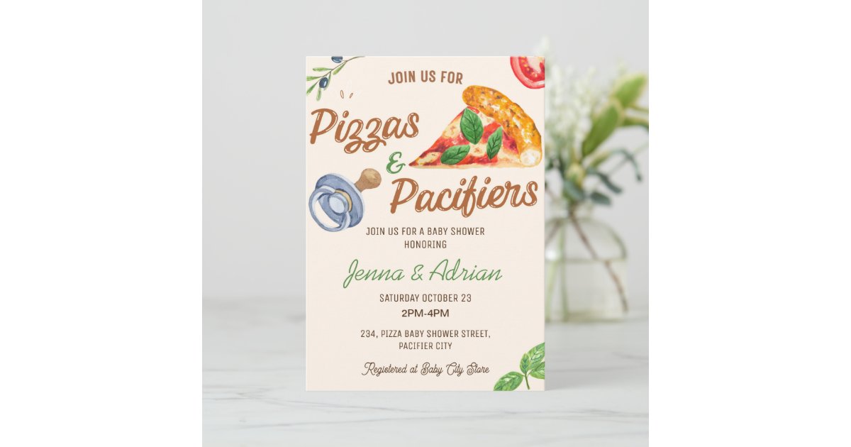 Pizza and Pacifiers Baby Shower Invitation | Zazzle