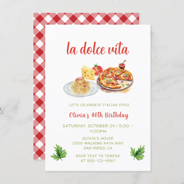 Pizza and Pasta Party Birthday Italian Dinner Invitation | Zazzle