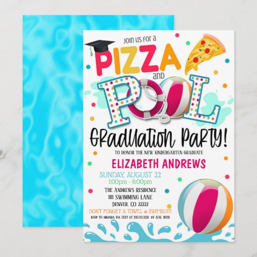 Pizza and Pool Party Graduation Invitation | Zazzle