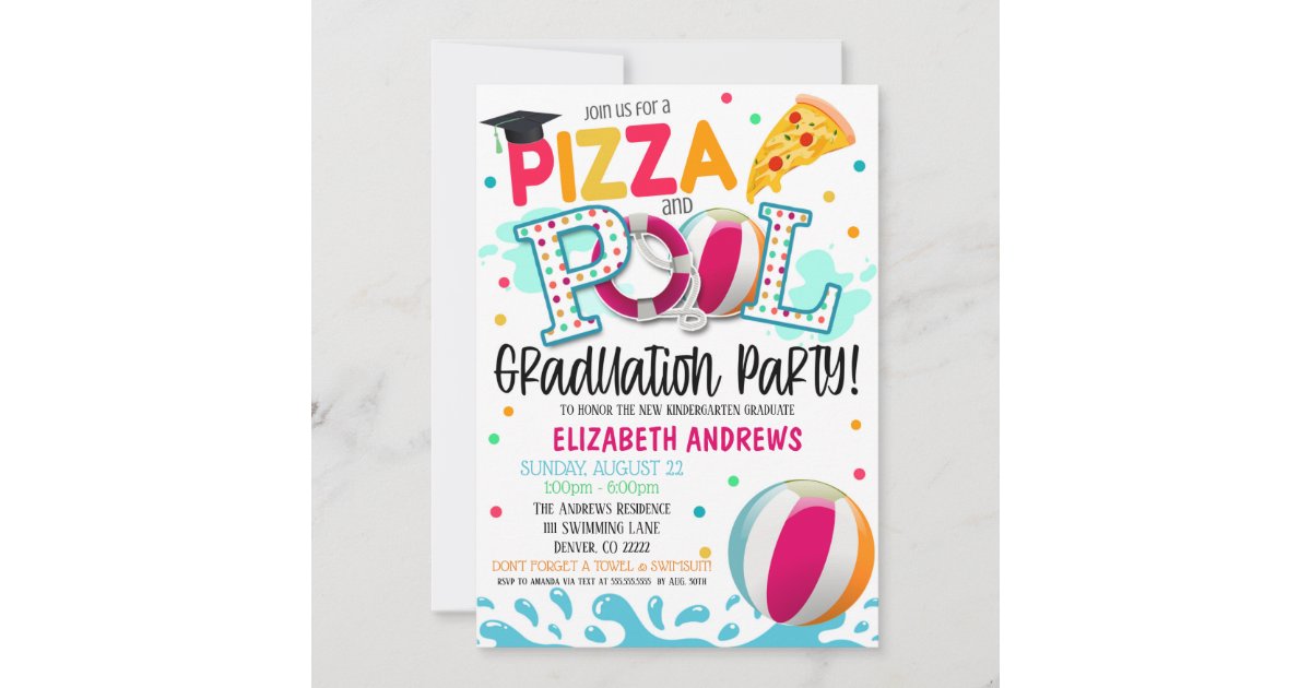 Pizza and Pool Party Graduation Invitation | Zazzle