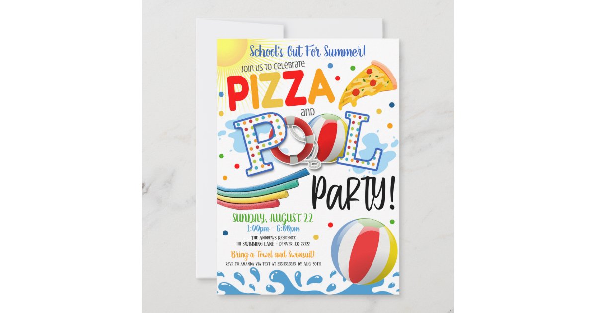 Pizza and Pool Party Invitation | Zazzle