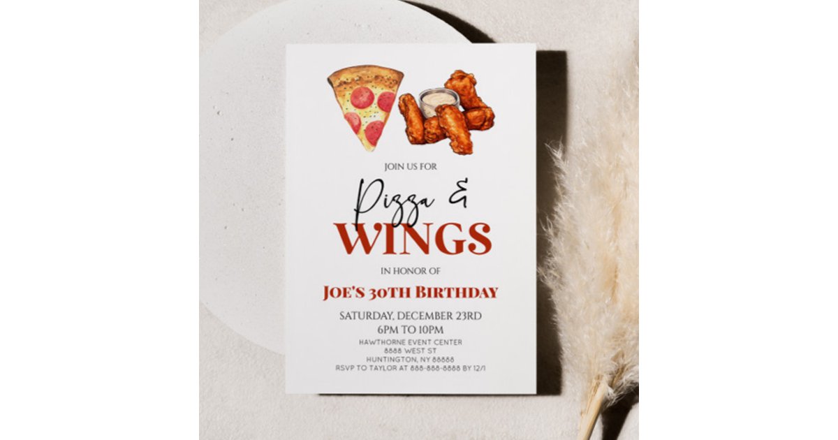 Pizza and Wings Chicken Wings Birthday Party Invitation | Zazzle