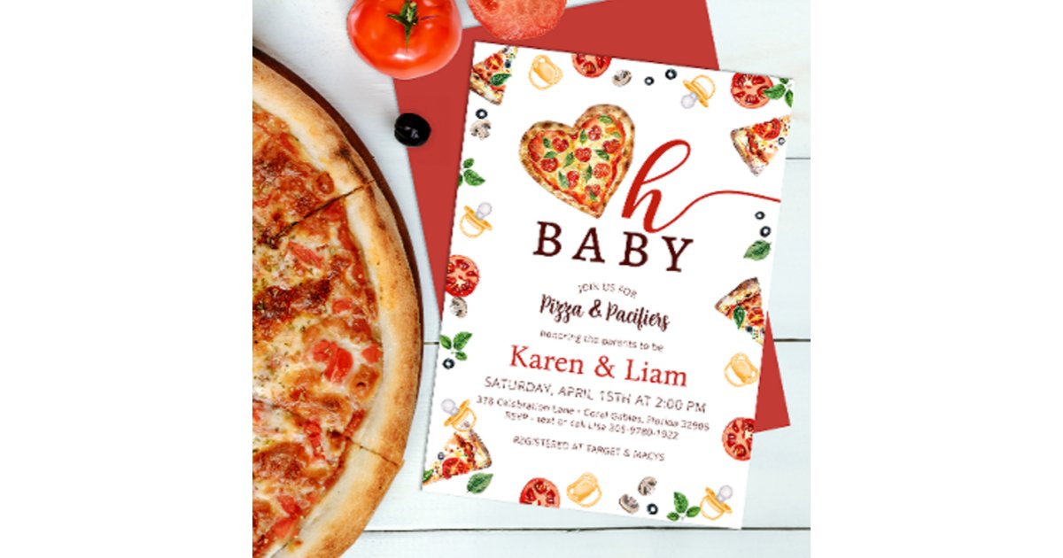 Pizza Baby Shower Invitation | Oh Baby Theme | Zazzle