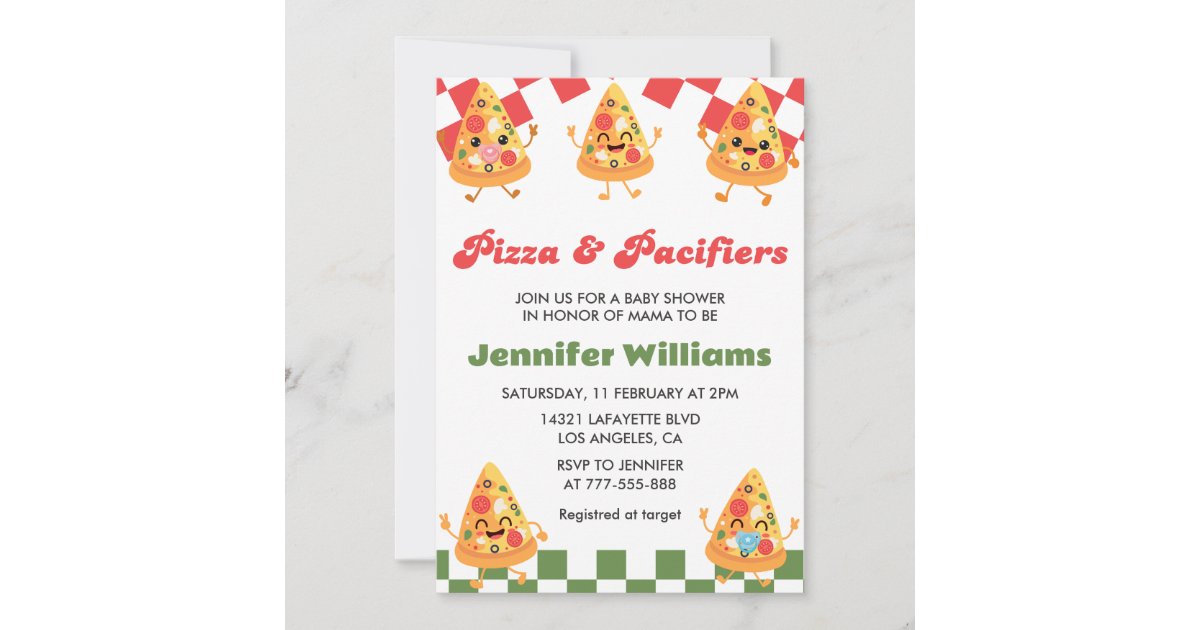 Pizza Baby Shower Invitations Pizza and Pacifiers | Zazzle