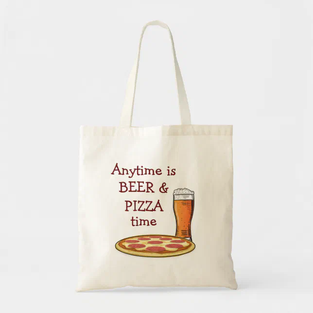 PIZZA BEER ANYTIME Cartoon Tote Bag | Zazzle