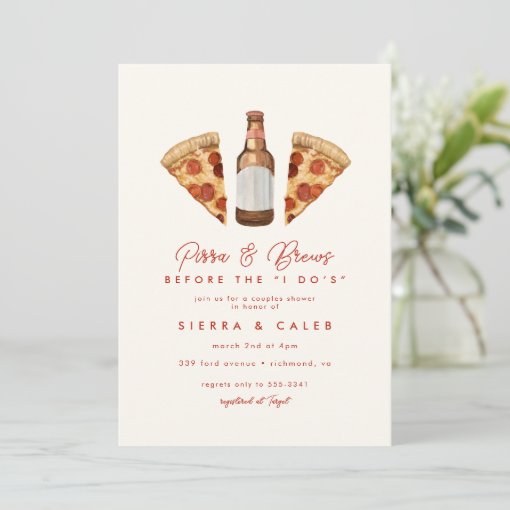 Pizza & Beer Casual Couples Wedding Bridal Shower Invitation | Zazzle
