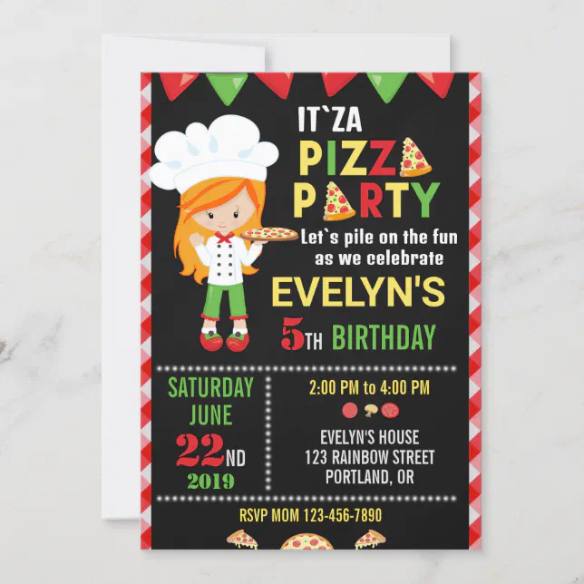 Pizza birthday invitation Red Green pizza party | Zazzle