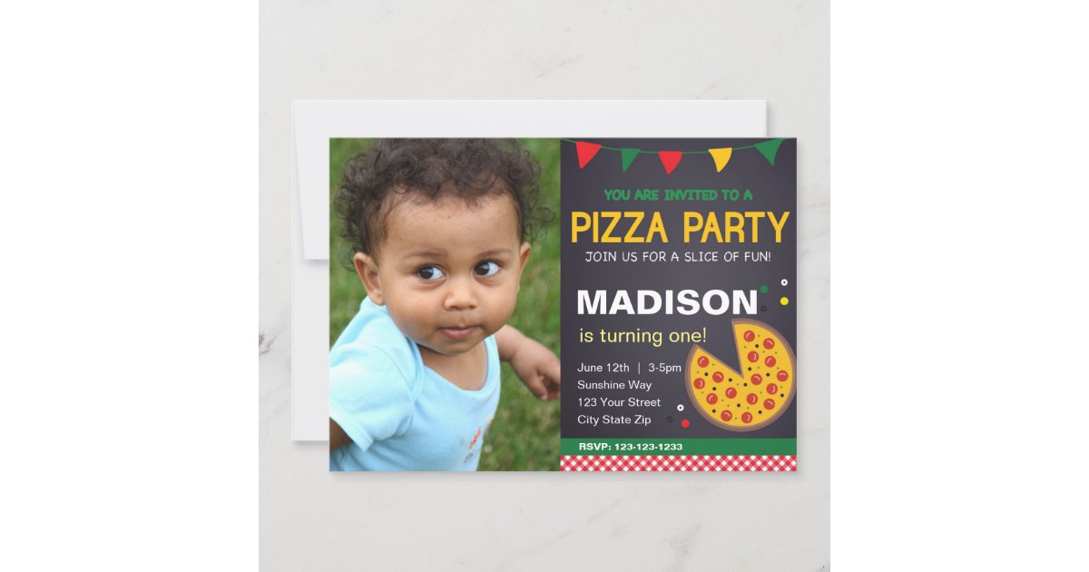 Pizza Birthday Invitation with Photo | Zazzle