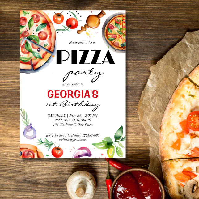 Pizza birthday party Italian themed template | Zazzle