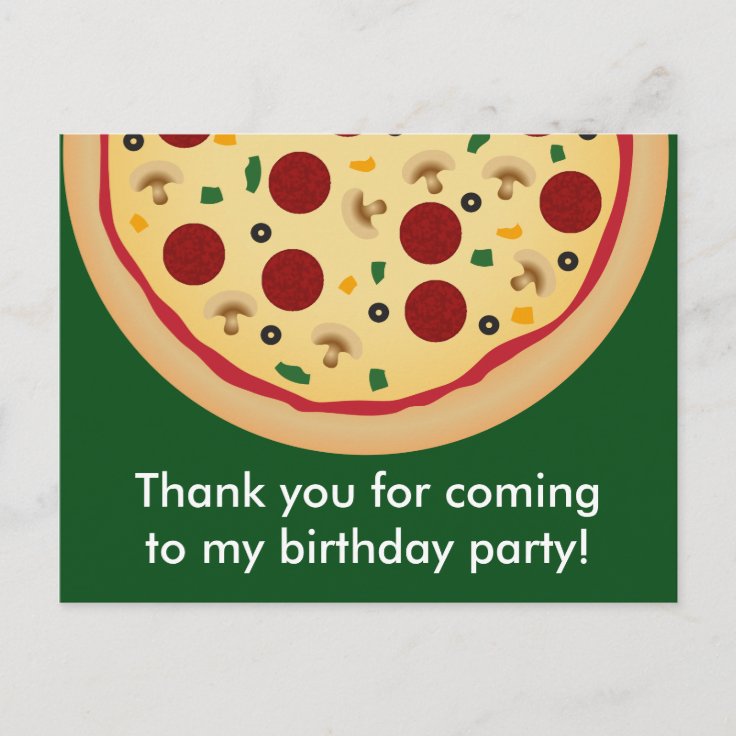 Pizza Birthday Party Thank You Postcard | Zazzle