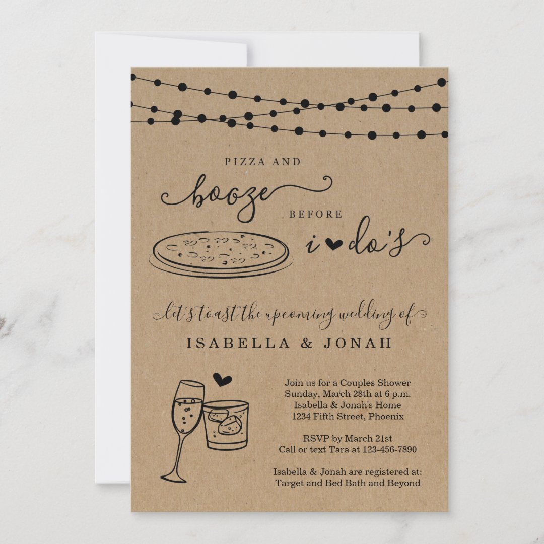 Pizza & Booze Before I Dos Couple's Wedding Shower Invitation | Zazzle