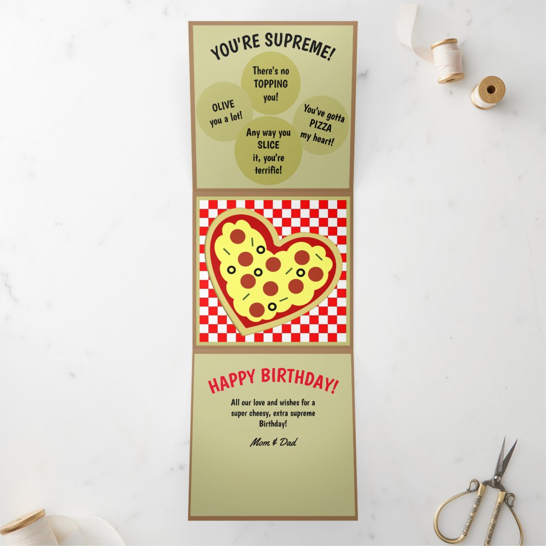 Pizza Box Pizza Puns Birthday Tri-Fold Card | Zazzle