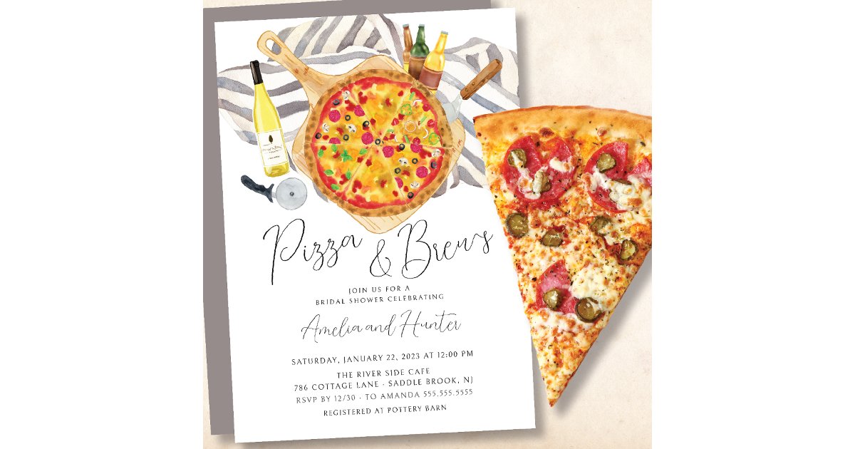 Pizza & Brew Couples Bridal Shower Invitation | Zazzle