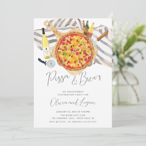 Pizza & Brew Engagement Party Invitation | Zazzle