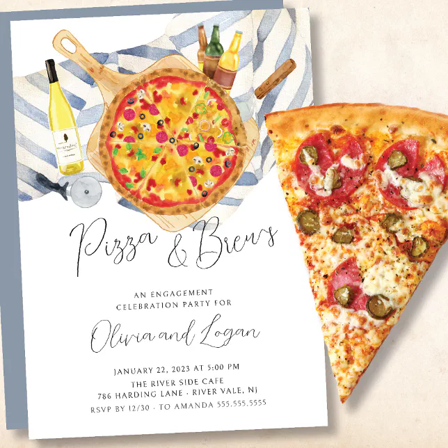 Pizza & Brew Engagement Party Invitation | Zazzle