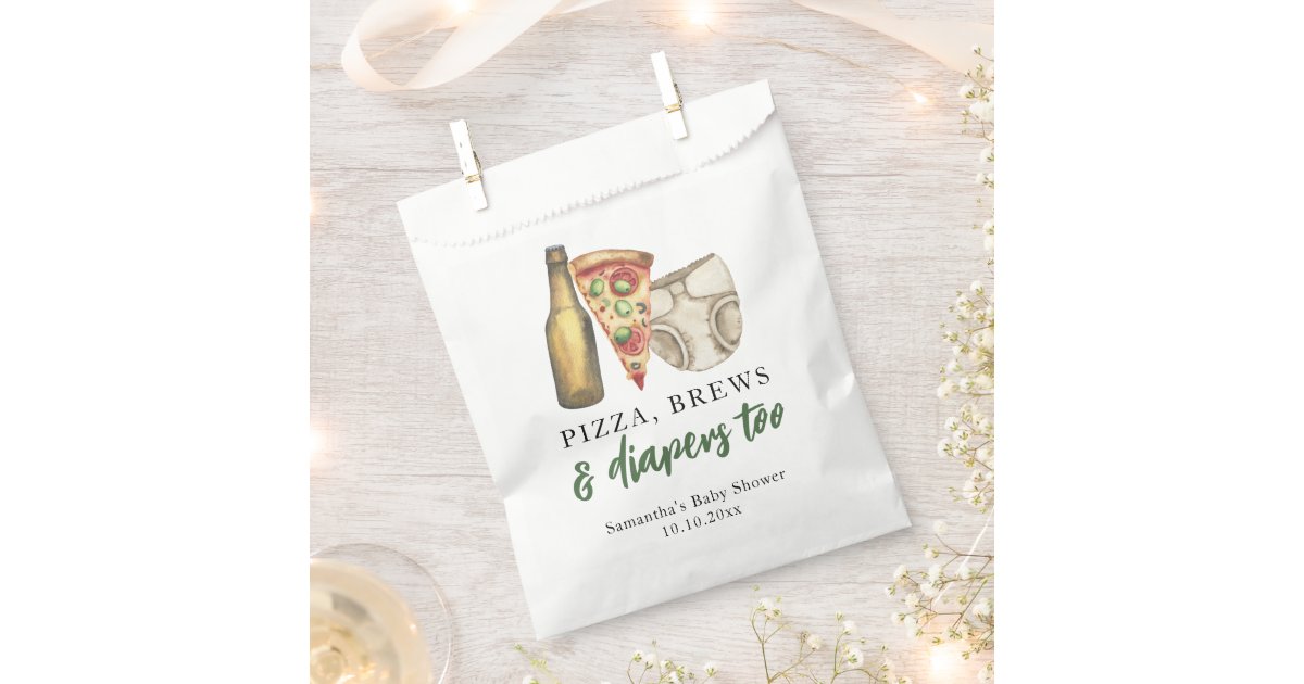 Pizza, Brews and Diapers too Baby shower Favor Bag | Zazzle
