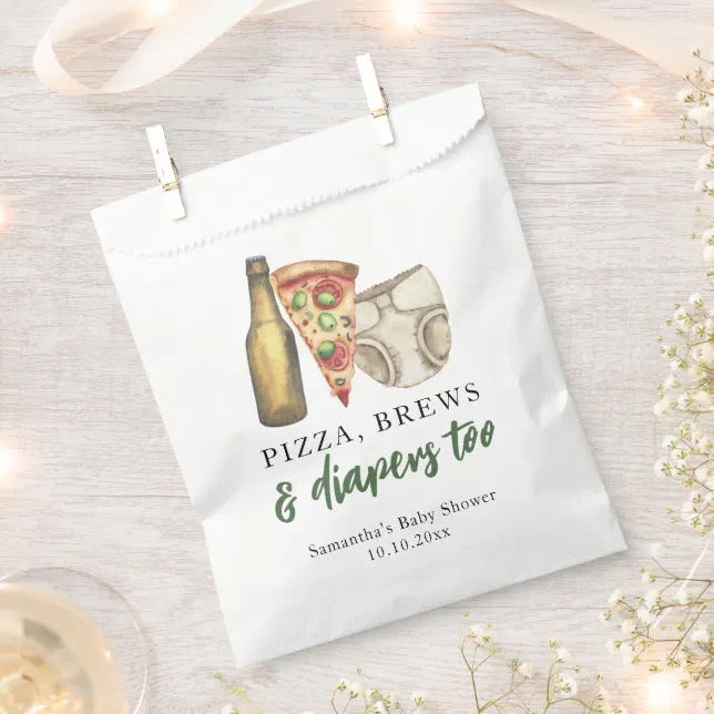 Pizza, Brews and Diapers too Baby shower Favor Bag | Zazzle