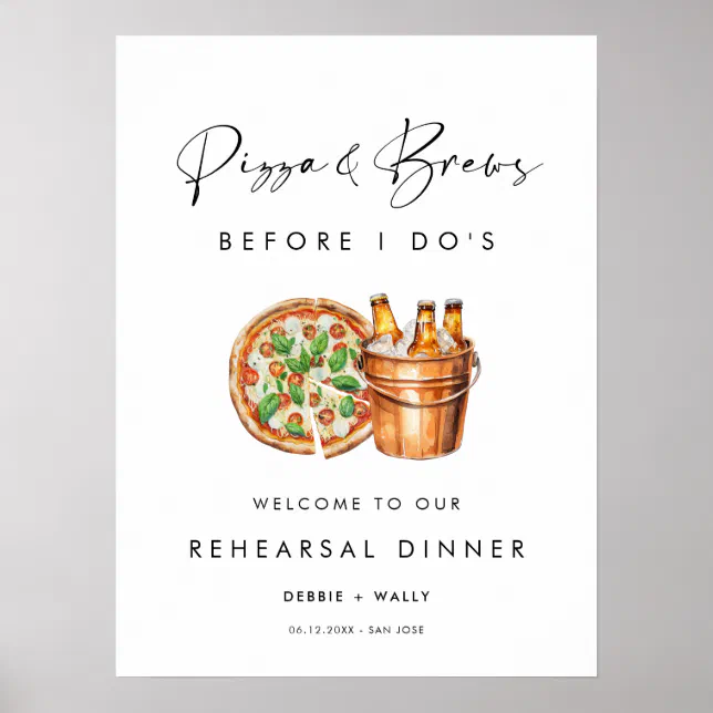 Pizza & Brews Before I Do's Rehearsal Dinner Poster | Zazzle