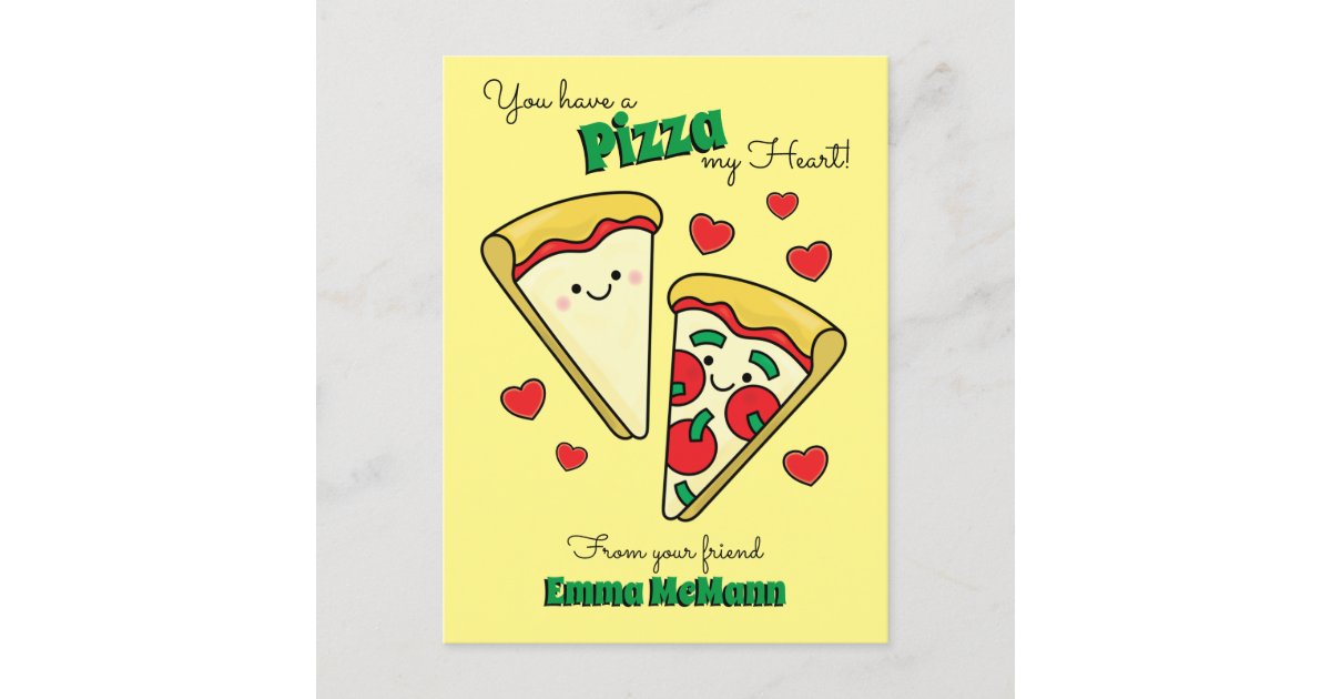 Pizza Cute Kids Classroom Valentine Card | Zazzle