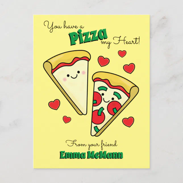 Pizza Cute Kids Classroom Valentine Card | Zazzle
