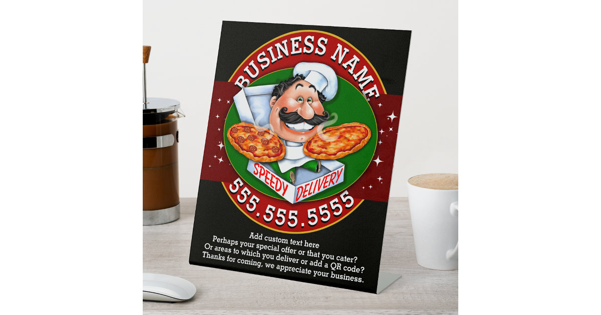 Pizza Delivery Pizzeria Business Customizable Pedestal Sign | Zazzle