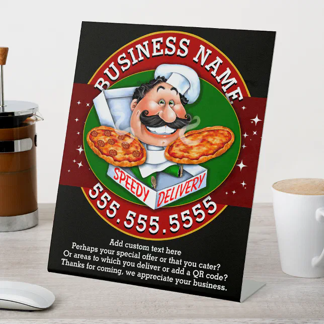 Pizza Delivery Pizzeria Business Customizable Pedestal Sign | Zazzle