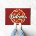 Pizza door mat (large) with custom welcome text | Zazzle